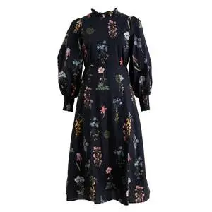 LOUCHE Jessie Flower Press Print Frill Neck Midi Dress
