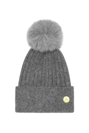 HORTONS ENGLAND Meribel Cashmere Pom Pom Hat Charcoal/charcoal
