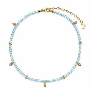 AUROZIA Lotus Within Gold Vermeil Starlit Moon Topaz Choker Necklace & Bracelet - Blue