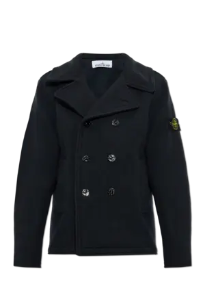 Stone Island Wool Coat With Open Lapels Black