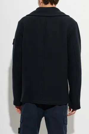Stone Island Wool Coat With Open Lapels - Black