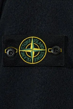 Stone Island Wool Coat With Open Lapels - Black