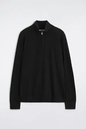 Cos Merino Wool Zip-up Mock-neck Sweater - Black