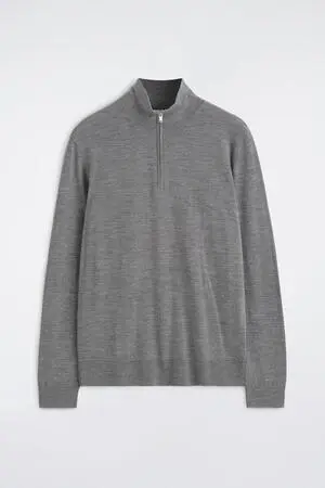Cos Merino Wool Zip-up Mock-neck Sweater - Gray