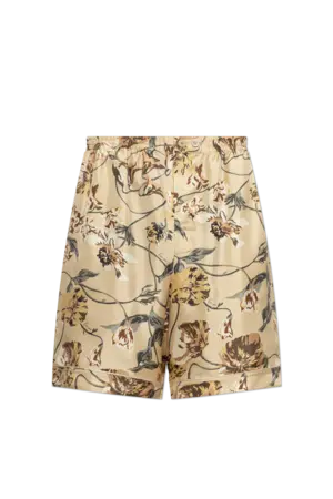 Kenzo Silk Shorts With Floral Motif - Beige