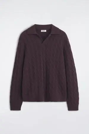 Cos Cable-knit Cashmere Polo Sweater - Red