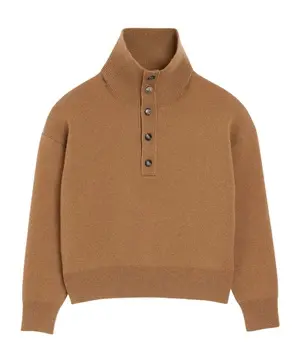 AMI Paris High Buttoned Collar Sweater - Camel