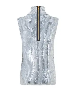 Gucci Sequinstriped Turtleneck Sleeveless Top