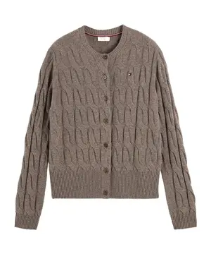 Tommy Hilfiger Crew Neck Cableknit Cardigan - Gray