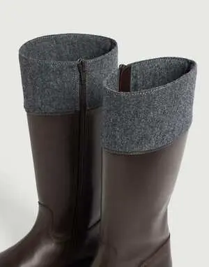 Brunello Cucinelli Matte Calfskin And Virgin Wool Flannel Boots With Monili