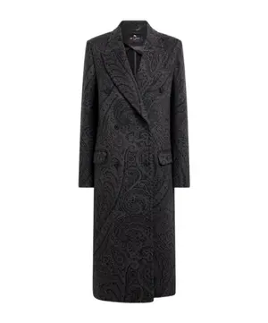 Etro Double-breasted Wool Jacquard Coat With Paisley Motif - Grey