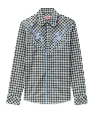 Kenzo Checks' Cowboy Shirt In Wool Cotton - Gray