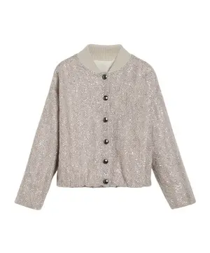 Brunello Cucinelli Dazzling Chevron Embroidery Bomber Jacket In Sparkling Mohair And Wool