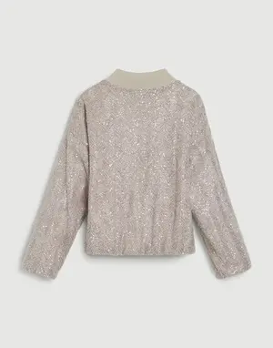 Brunello Cucinelli Dazzling Chevron Embroidery Bomber Jacket In Sparkling Mohair And Wool