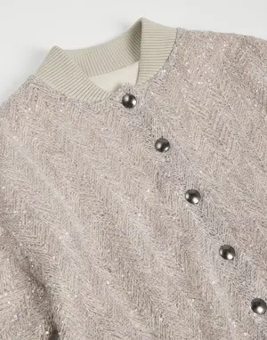 Brunello Cucinelli Dazzling Chevron Embroidery Bomber Jacket In Sparkling Mohair And Wool