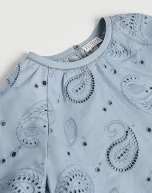 Brunello Cucinelli Paisley Broderie Anglaise Cotton Top With Monili