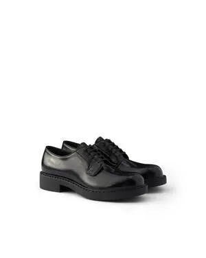 Prada Chocolate Brushed Leather Derby Shoes - Black