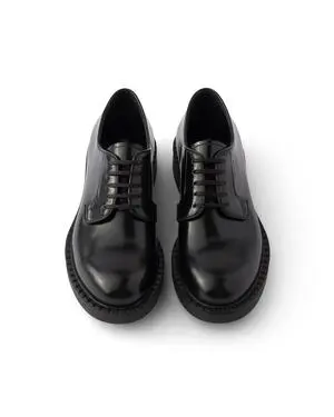 Prada Chocolate Brushed Leather Derby Shoes