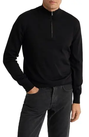 Eton Merino Wool Quarter Zip Sweater - Black