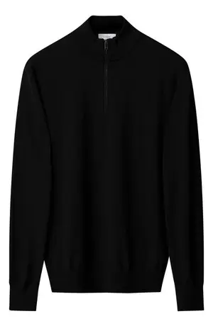 Eton Merino Wool Quarter Zip Sweater - Black