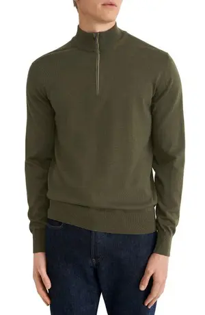 Eton Merino Wool Quarter Zip Sweater - Medium Green
