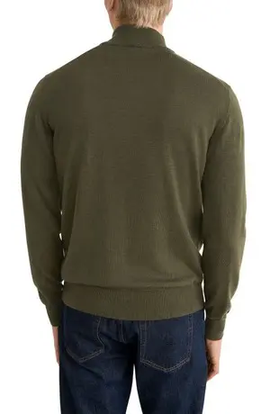 Eton Merino Wool Quarter Zip Sweater - Medium Green