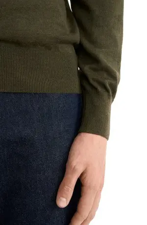 Eton Merino Wool Quarter Zip Sweater - Medium Green