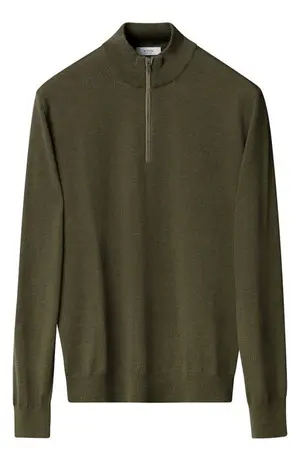 Eton Merino Wool Quarter Zip Sweater - Medium Green