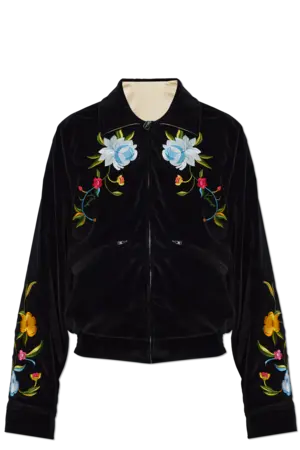 Kenzo Velvet Jacket With Colorful Embroidery - Black