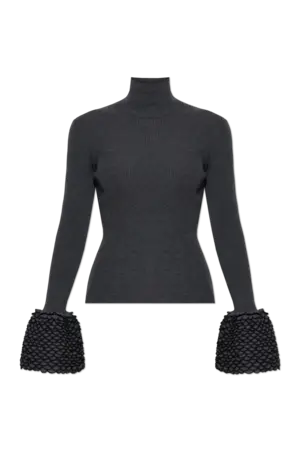Alexander McQueen Wool Turtleneck With Decorative Sleeves - Grey