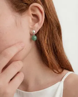 SEREE Duo Silver And Jade- Aventurine Earrings