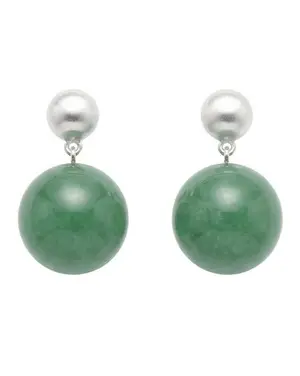 SEREE Duo Silver And Jade- Aventurine Earrings - Green