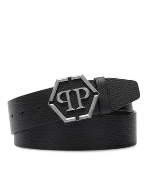Philipp Plein Soft Grain Leather Belt Hexagon - Black