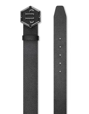 Philipp Plein Soft Grain Leather Belt Hexagon