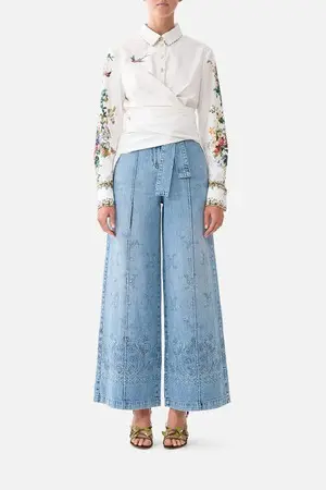 Camilla Wide Leg Belted Jean - Denim