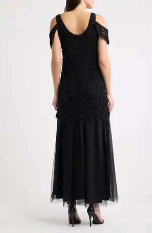 Pisarro Nights Beaded Cold Shoulder Gown