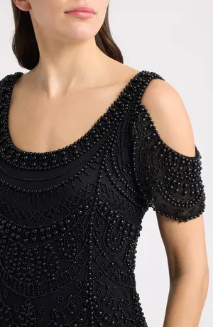 Pisarro Nights Beaded Cold Shoulder Gown