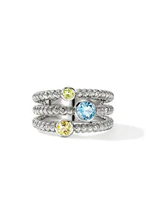 John Hardy Heishi Ring, Sterling Treated Swiss Blue Topaz, Lemon Quartz, Peridot - Silver