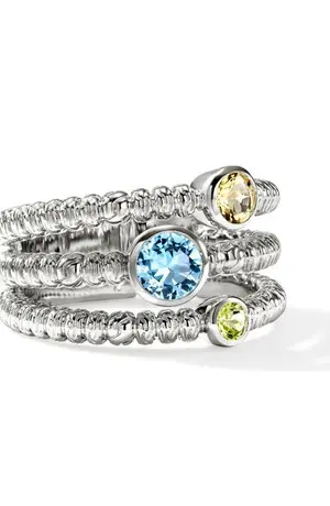 John Hardy Heishi Ring, Sterling Treated Swiss Blue Topaz, Lemon Quartz, Peridot - Silver