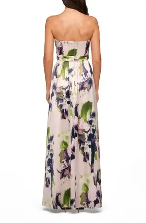 KAY UNGER Ida Floral Print Strapless Gown