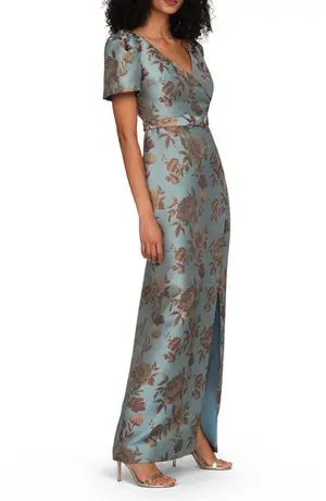 KAY UNGER Esmerelda Floral Jacquard Column Gown