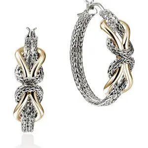 John Hardy Infinite Love Knot 14k Gold And Sterling Hoop Earrings - Silver