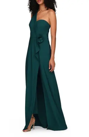 KAY UNGER Ruth One-shoulder Walk-thru Stretch Crepe Jumpsuit