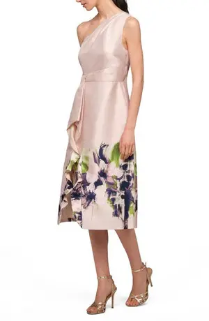 KAY UNGER Dani Floral Print Asymmetric Midi Dress