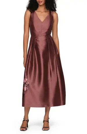 KAY UNGER Blakely Floral Print A-line Dress - Mocha Multi
