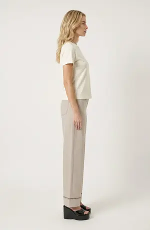 MODENAIRE High Waist Wide Leg Pants With Embroidered Hem And Patch Pockets