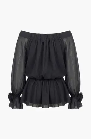 MODENAIRE Elegant Lace-up Peplum Blouse With Long Sleeves - Black
