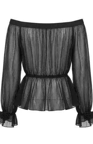 MODENAIRE Elegant Lace-up Peplum Blouse With Long Sleeves - Black