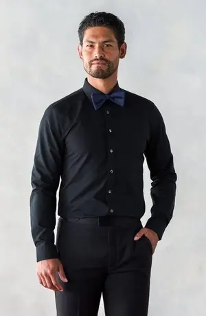 THE BLACK TUX Slim Cotton Dress Shirt - Black