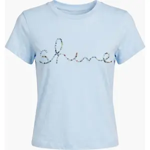 MODENAIRE Short Sleeve Beaded Script Tee - Blue